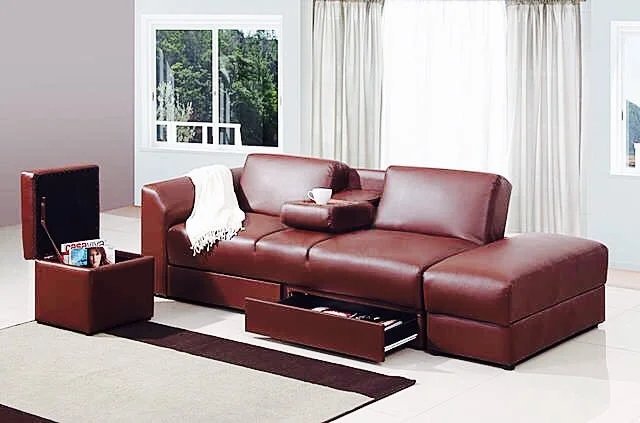 Betty PU Leather Storage Sofa Bed - Indigo Sofa